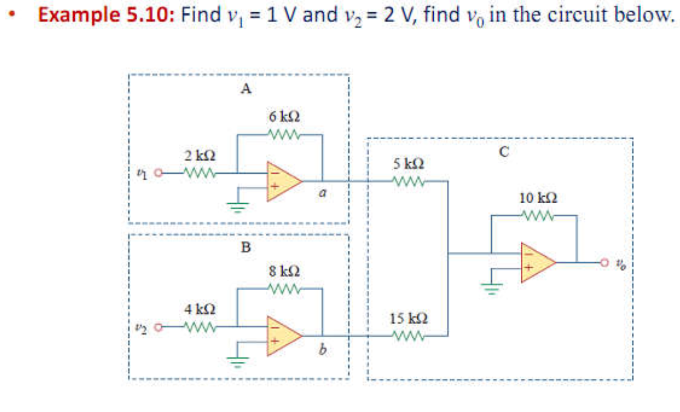 Solved Example 5.10: Find v1=1V ﻿and v2=2V, ﻿find v0 in ﻿the | Chegg.com