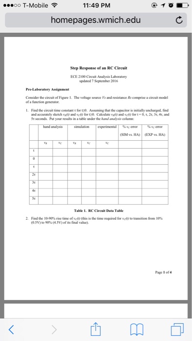 Pre-Laboratory Assignment Consider the circuit of | Chegg.com