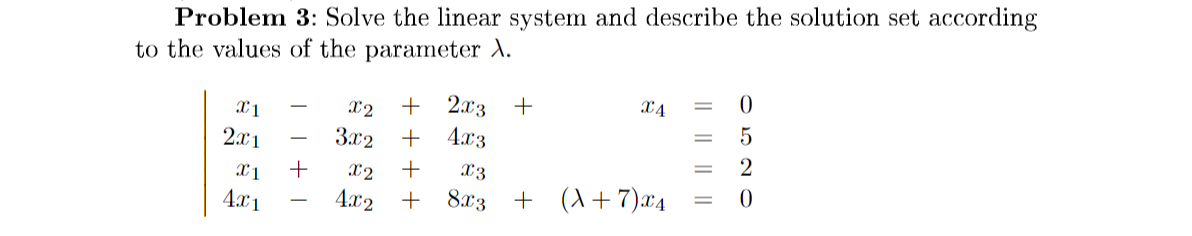 Solved Problem 3: Solve the linear system and describe the | Chegg.com