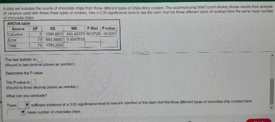 Solved A data set includes the counts of chocolate chips | Chegg.com