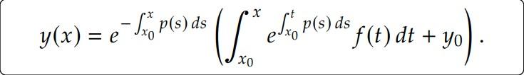 y(x)=e−∫x0xp(s)ds(∫x0xe∫x0tp(s)dsf(t)dt+y0)Check that | Chegg.com