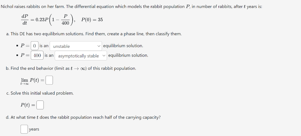 Solved Nichol raises rabbits on her farm. The differential | Chegg.com