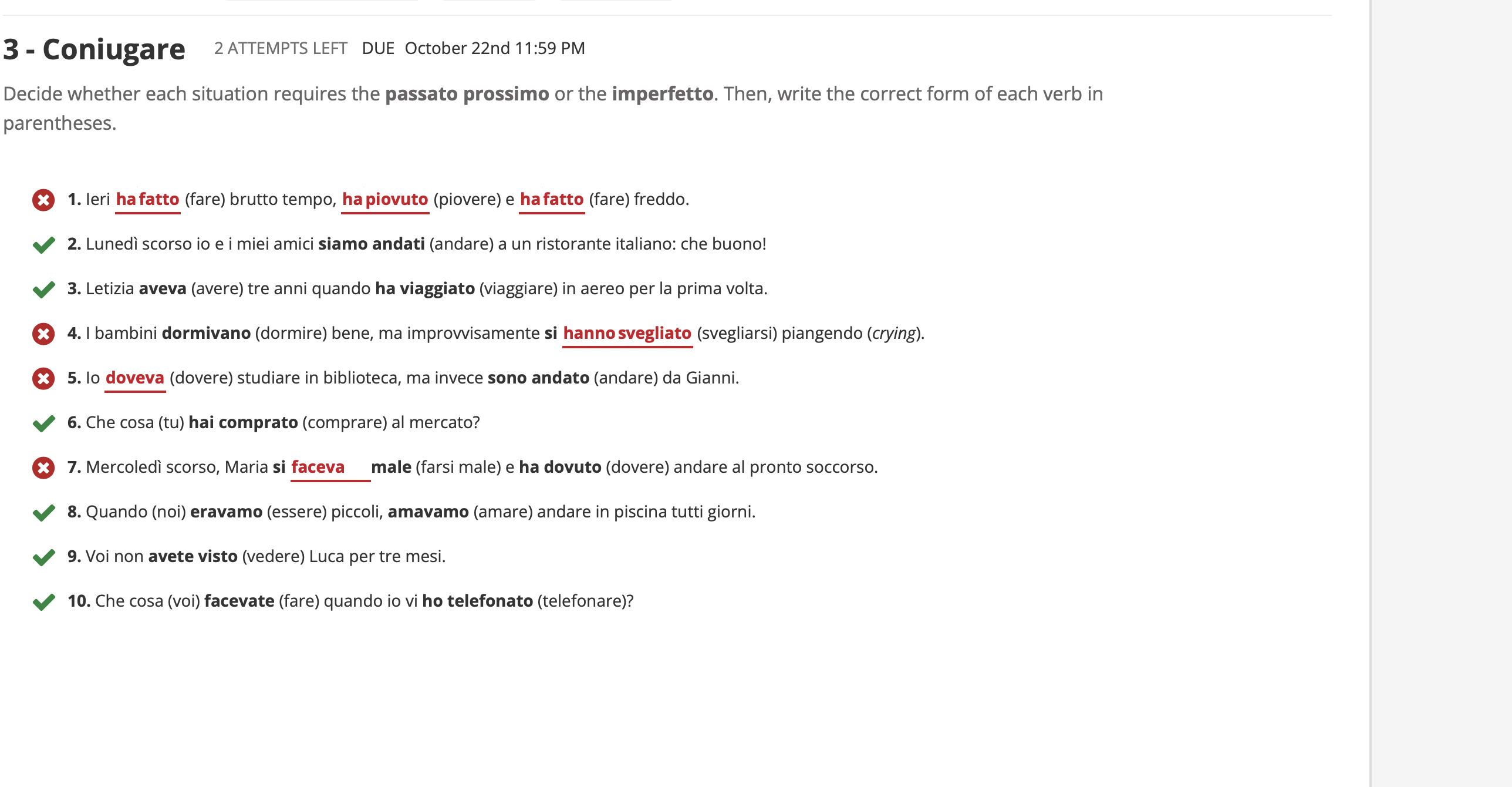 - Coniugare 2 ATTEMPTS LEFT DUE October 22nd 11:59 PM | Chegg.com