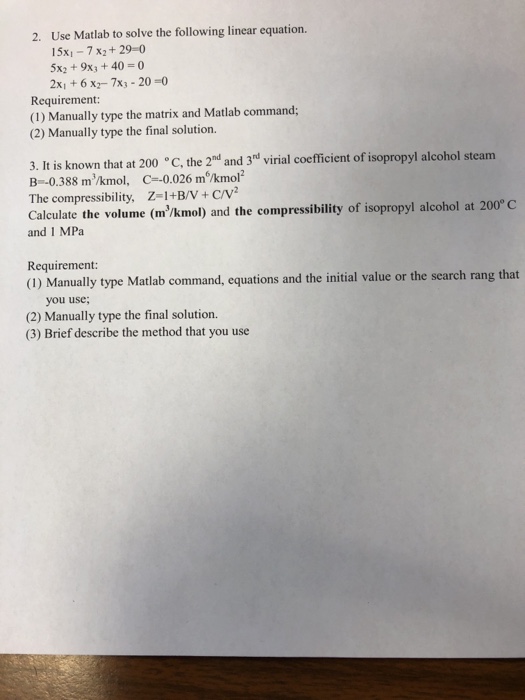 Solved 2. Use Matlab to solve the following linear equation. | Chegg.com