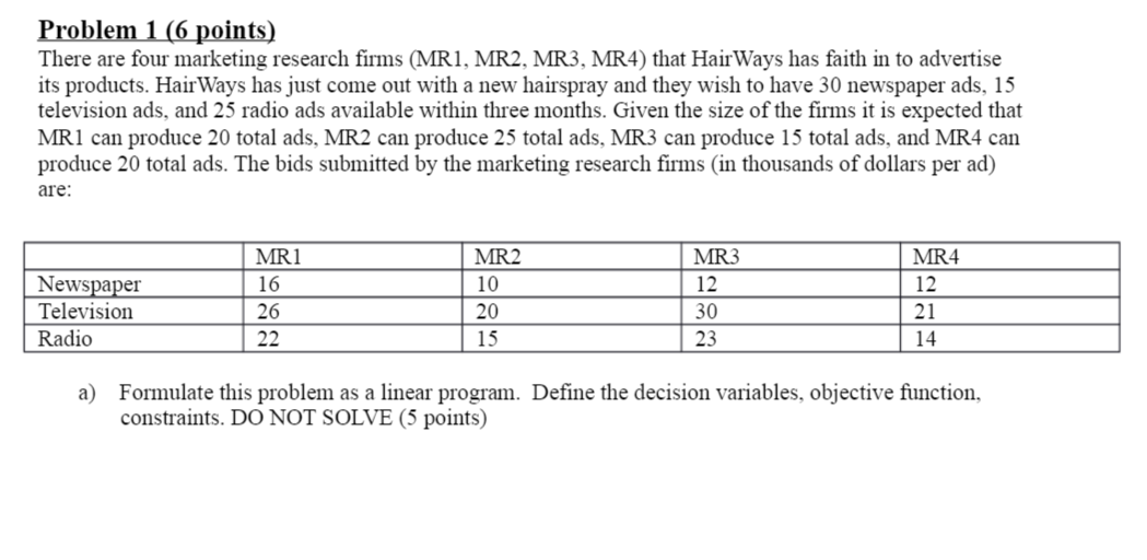 Solved Problem 1 (6 points) There are four marketing | Chegg.com