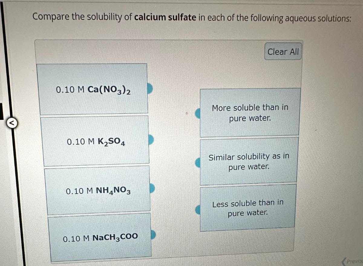 Solved Compare the solubility of calcium sulfate in each of | Chegg.com