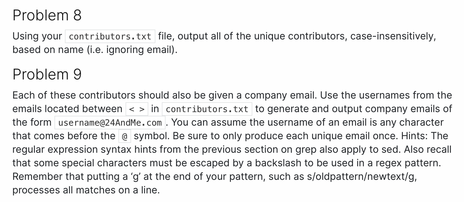 Solved Problem 8 Using your contributors.txt file, output | Chegg.com