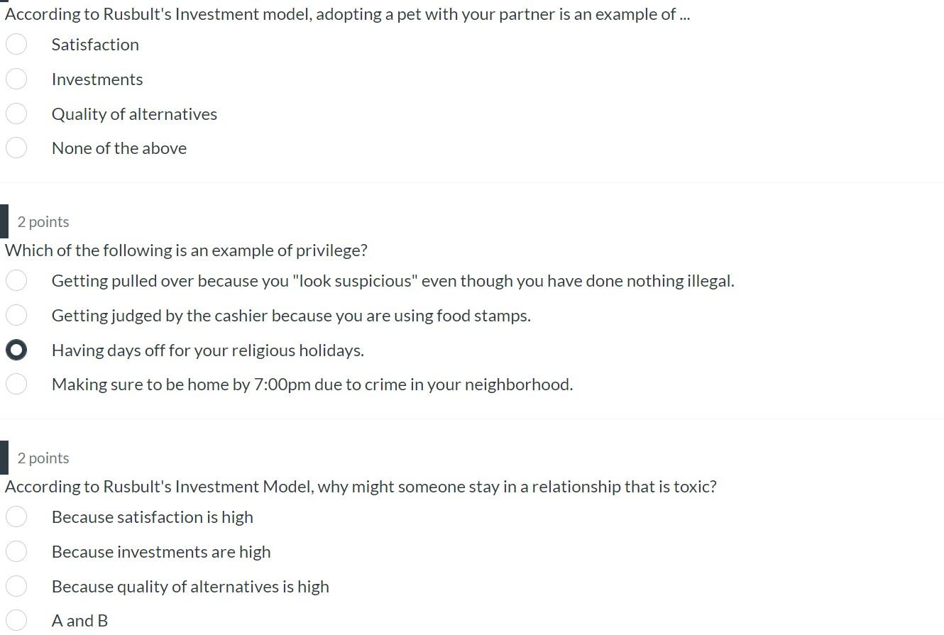 Solved According to Rusbult's Investment model, adopting a | Chegg.com