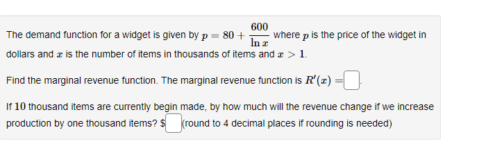 Solved The demand function for a widget is given by | Chegg.com