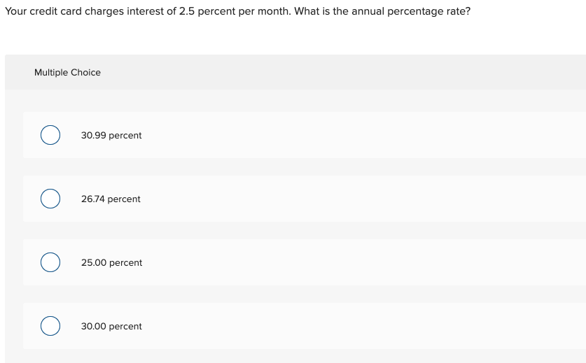 Solved Your credit card charges interest of 2.5 percent per | Chegg.com