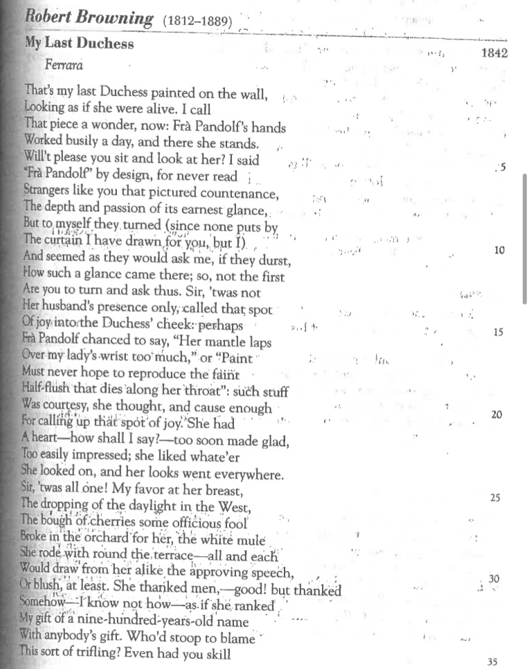 In Browning’s “My Last Duchess,” the manner in which | Chegg.com