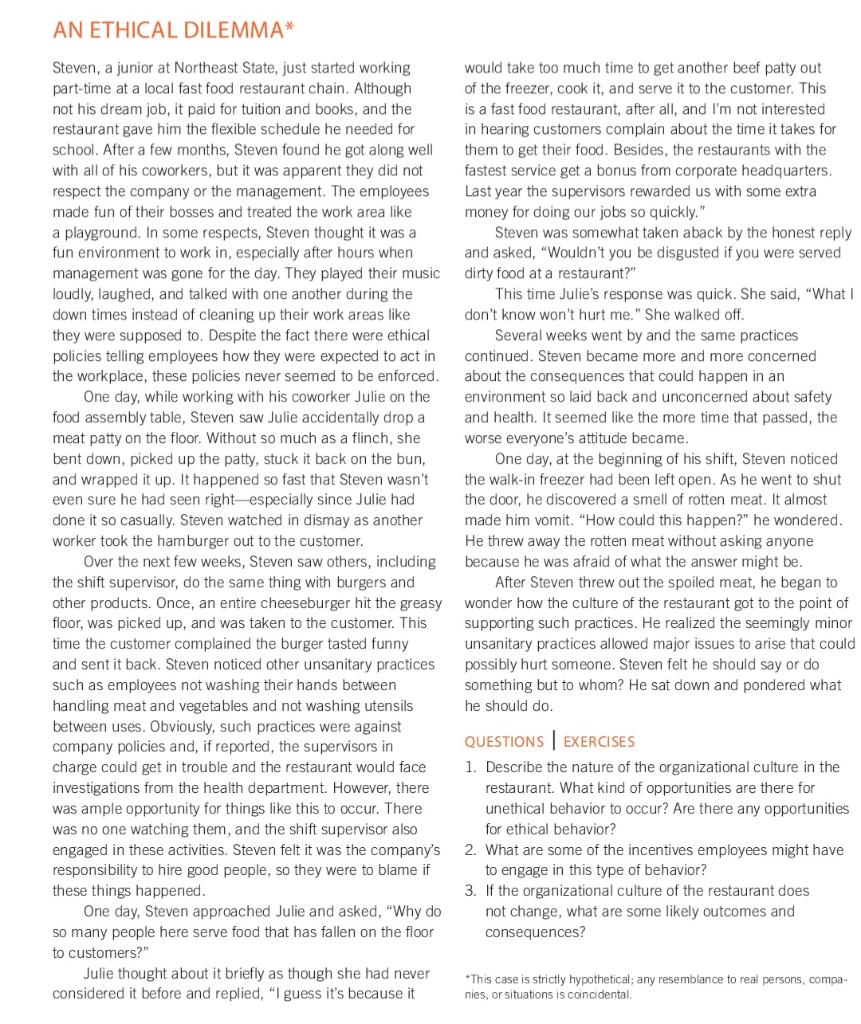 Solved Read the "Ethical Dilemma" vignette at the beginning | Chegg.com