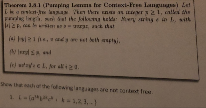 Solved Theorem 3.8.1 (Pumping Lemma for Context-Free | Chegg.com