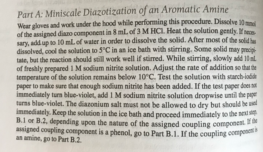 Solved Part A: Miniscale Diazotization of an Aromatic Amine | Chegg.com