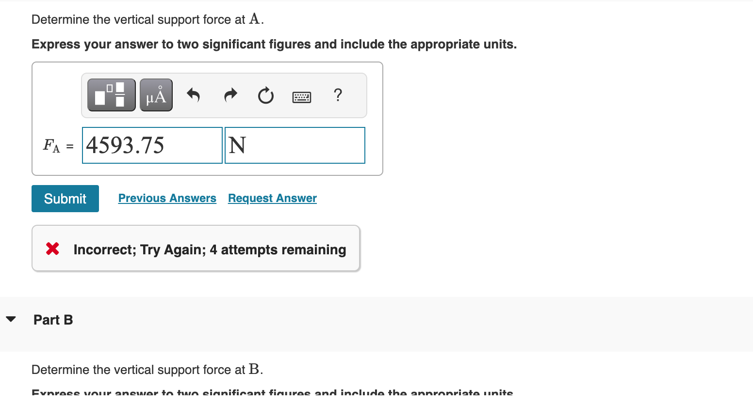 Solved Determine the vertical support force at A. Express | Chegg.com
