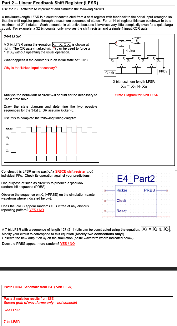 Part 2 - Linear Feedback Shift Register (LFSR) Use | Chegg.com