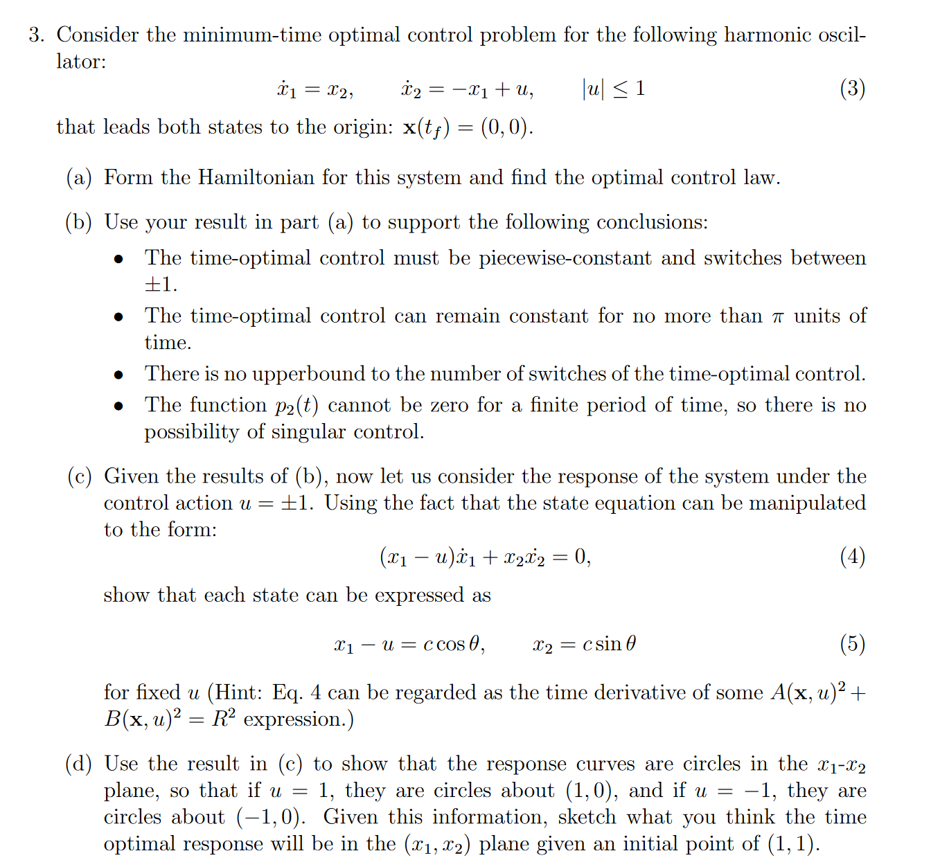 3. Consider the minimum-time optimal control problem | Chegg.com