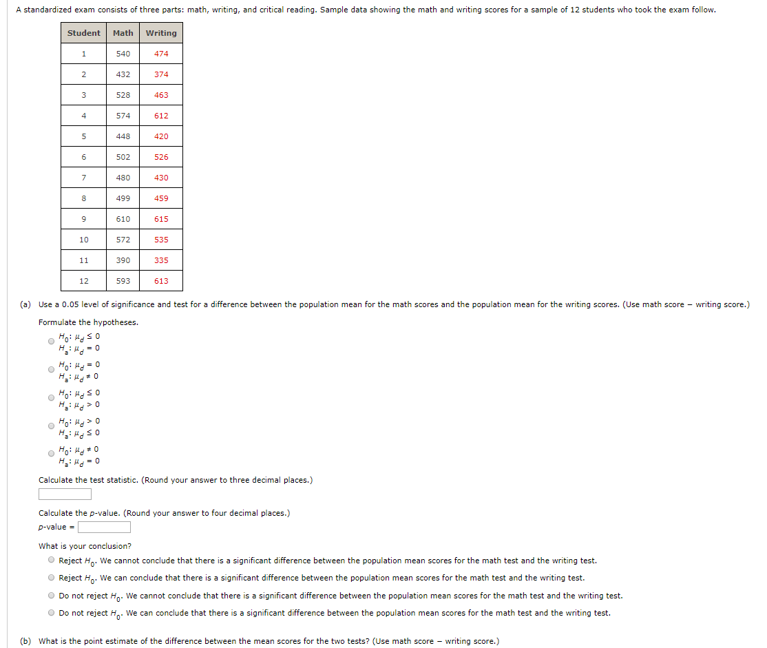 Solved A standardized exam consists of three parts: math, | Chegg.com
