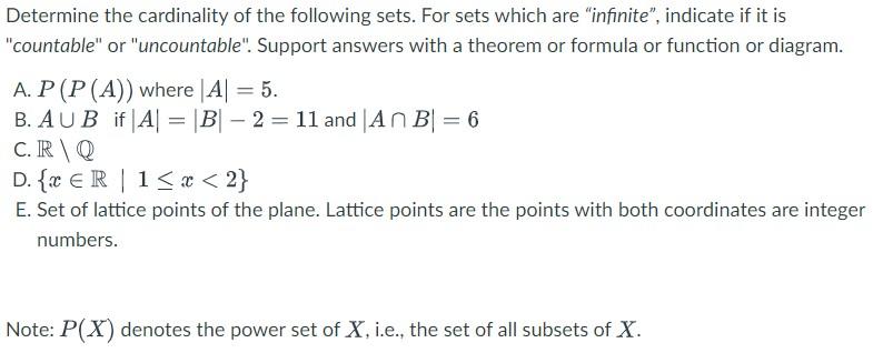 Solved Determine the cardinality of the following sets. For | Chegg.com