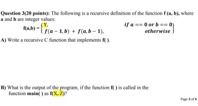 Solved Question 3(20 points): The following is a recursive | Chegg.com