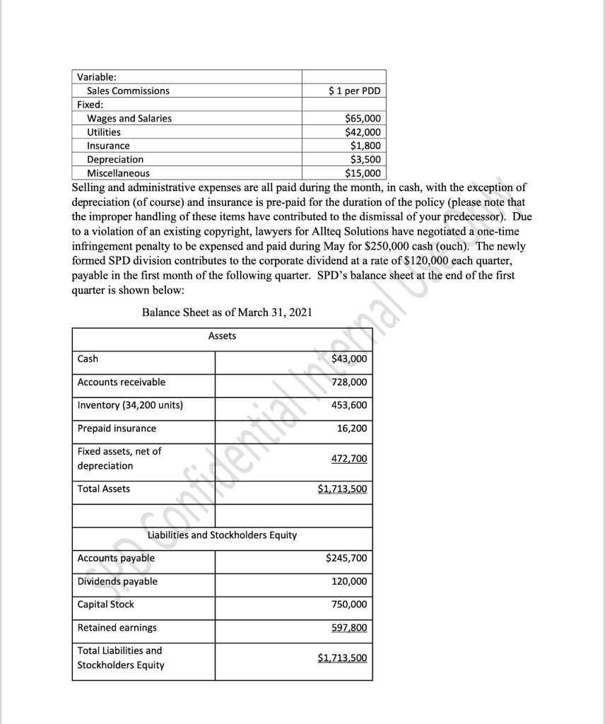 Solved Case Study 1 Master Budgeting and Pro-Forma Financial | Chegg.com