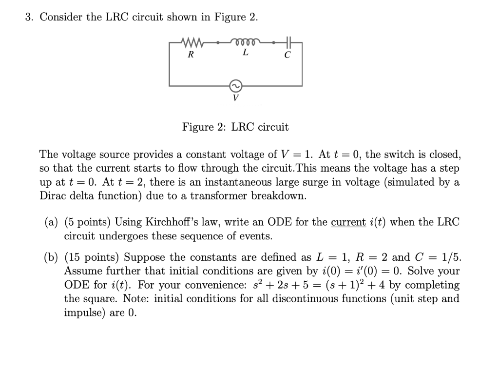 Solved 3. Consider the LRC circuit shown in Figure 2. R L C | Chegg.com