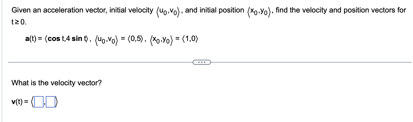 Solved Given an acceleration vector, initial velocity | Chegg.com