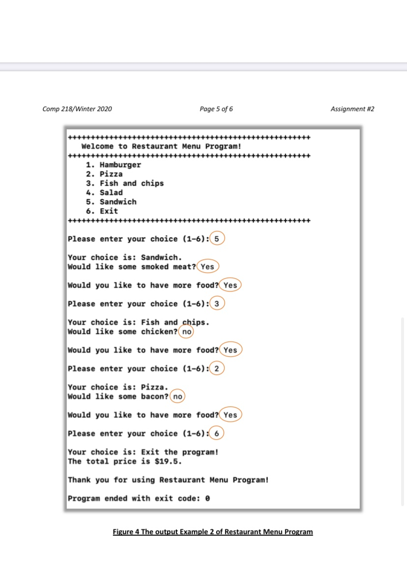 Questions #2A Restaurant Menu Program (8 pts). In | Chegg.com