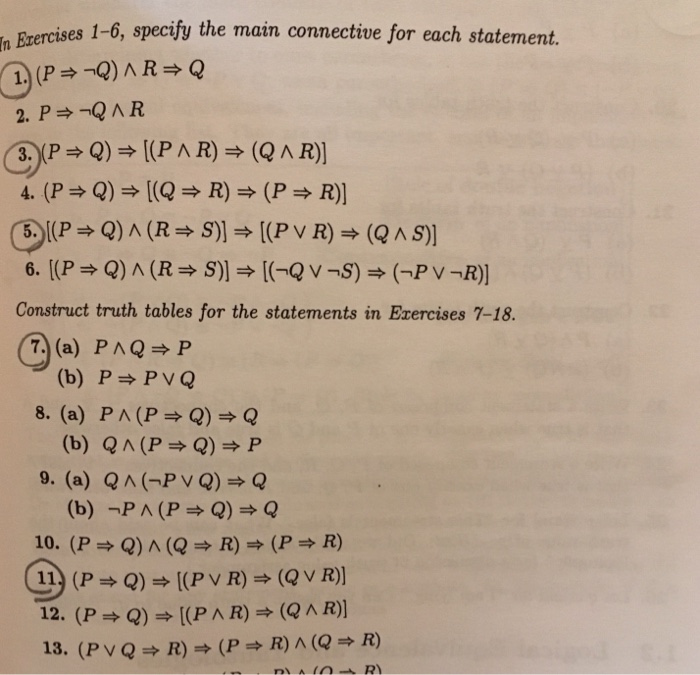 Solved es 1-6, specify the main connective for each | Chegg.com