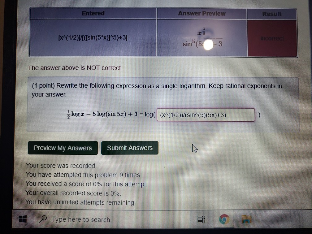 Solved Entered Answer Preview Result | Chegg.com