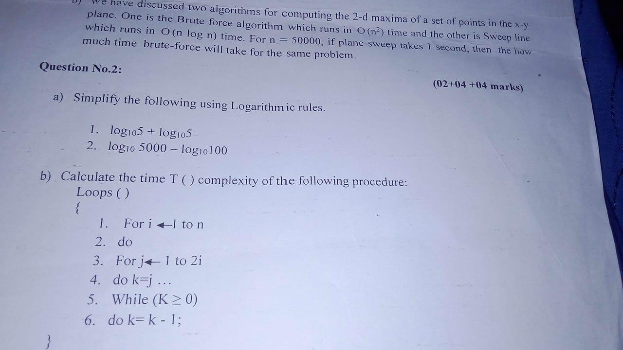 Solved have discussed two algorithms for computing the 2-d | Chegg.com