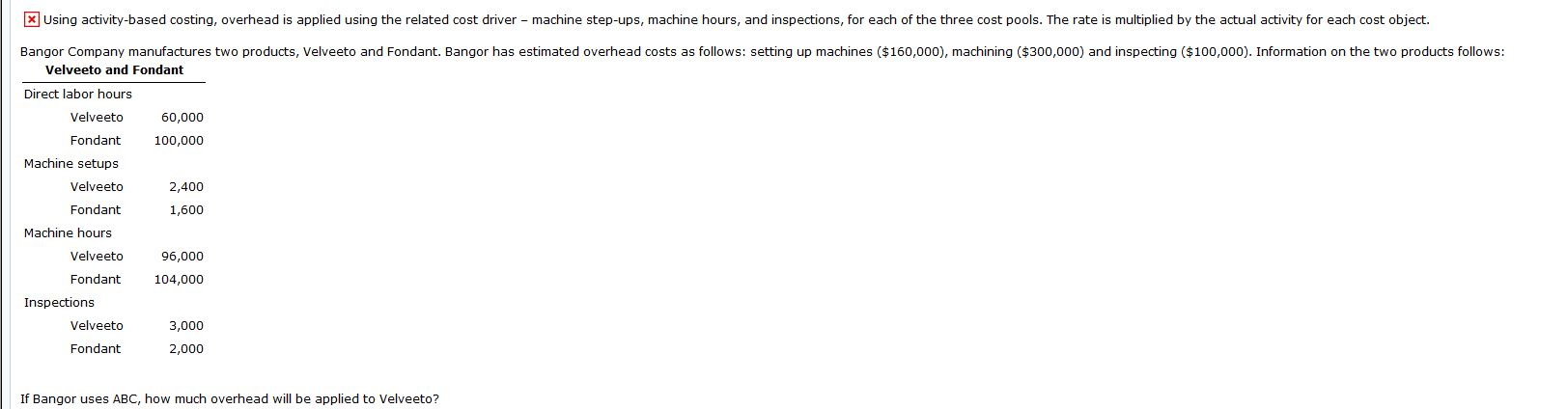 Solved x Using activity-based costing, overhead is applied | Chegg.com
