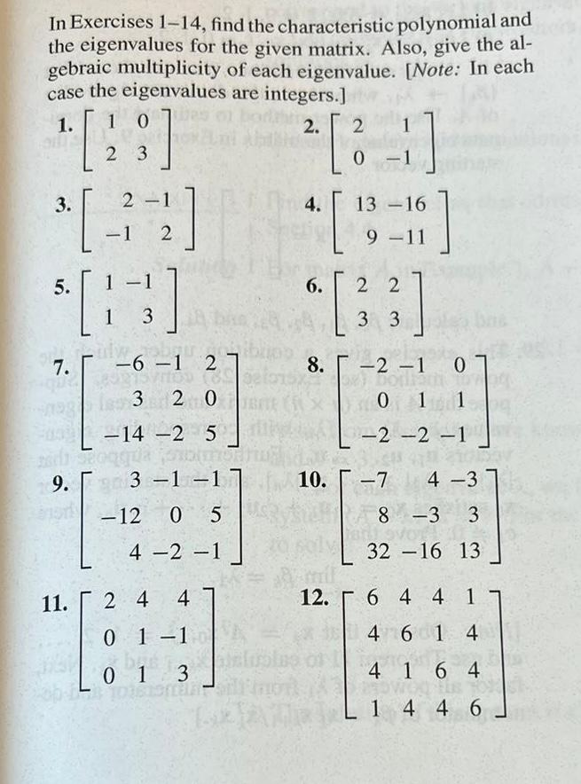 Solved In Exercises 1-14, find the characteristic polynomial | Chegg.com
