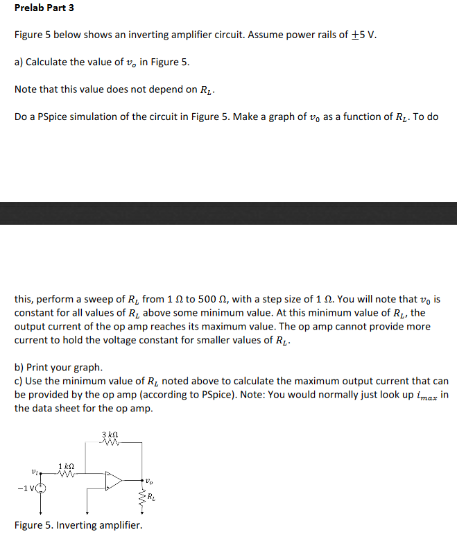 Solved Prelab Part 3 Figure 5 below shows an inverting | Chegg.com