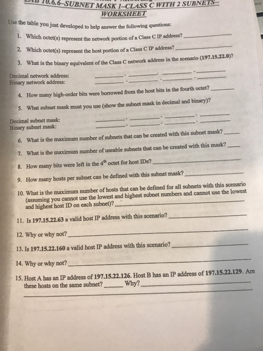 Solved EO i 0. 06.6 SUBNET MASK1-CLASS C WITH 2 SUBNET | Chegg.com