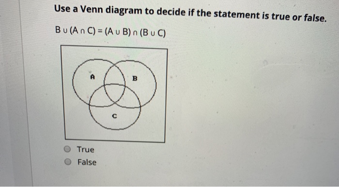 Solved Use a Venn diagram to decide if the statement is true | Chegg.com