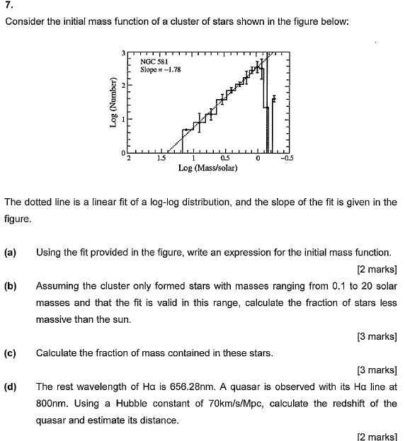 7. Consider the initial mass function of a cluster of | Chegg.com