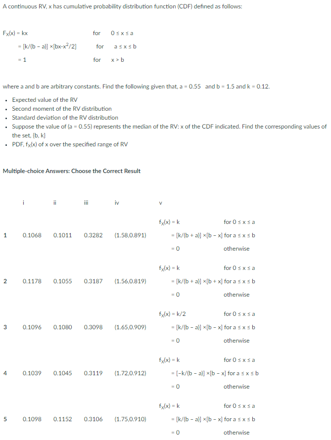 Solved A continuous RV, x has cumulative probability | Chegg.com