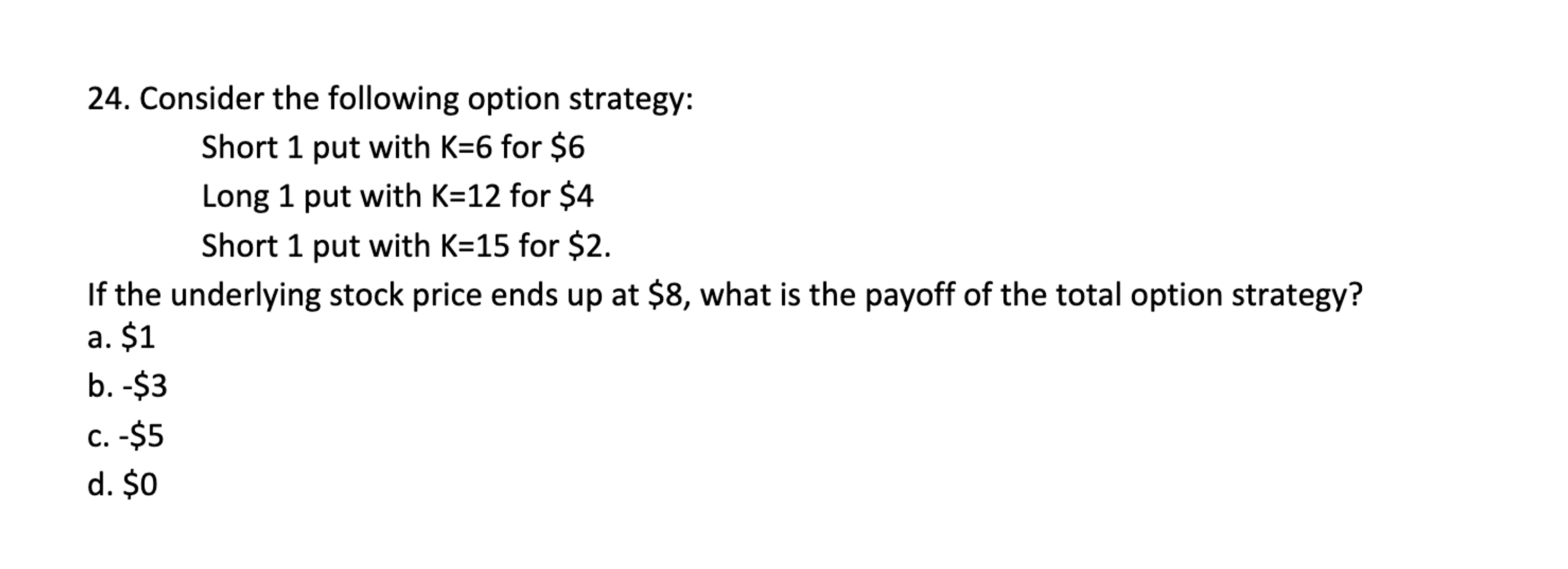 Solved Consider the following option strategy:Short 1 ﻿put | Chegg.com