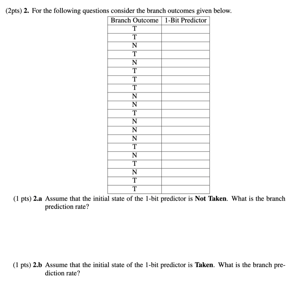Solved (2pts) 2. For the following questions consider the | Chegg.com
