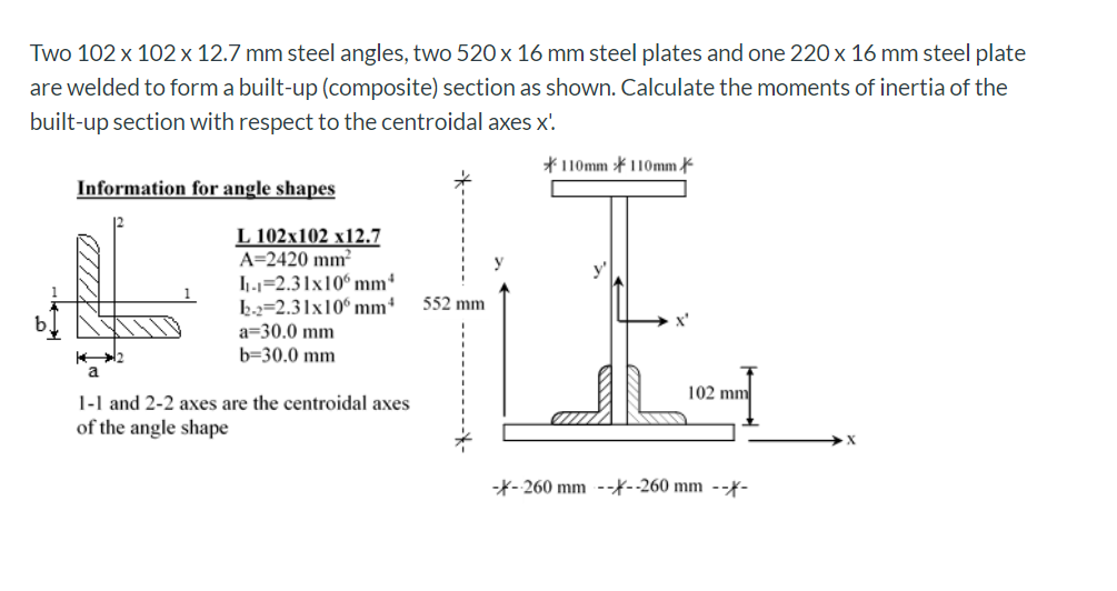 Solved Two 102 x 102 x 12.7 mm steel angles, two 520 x 16 mm | Chegg.com