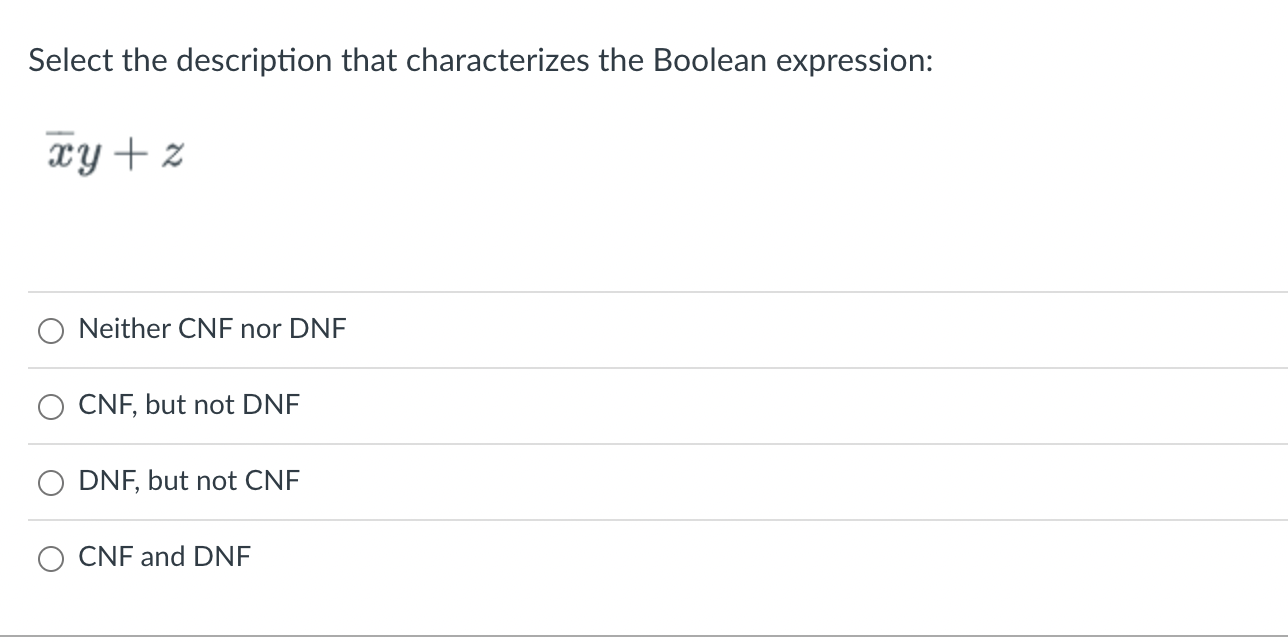 Solved Select the description that characterizes the Boolean | Chegg.com