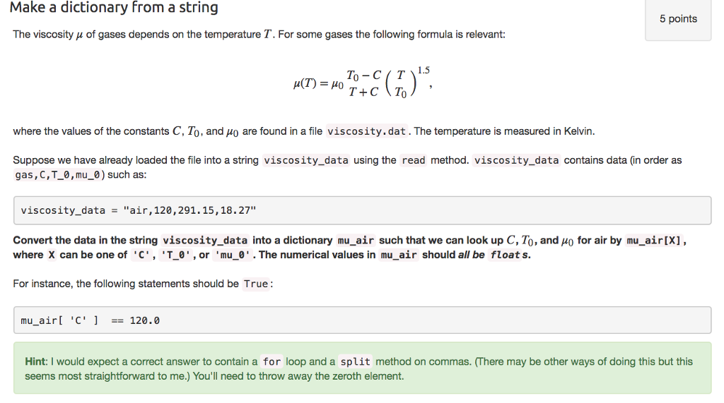 Solved Make a dictionary from a string 5 points The | Chegg.com