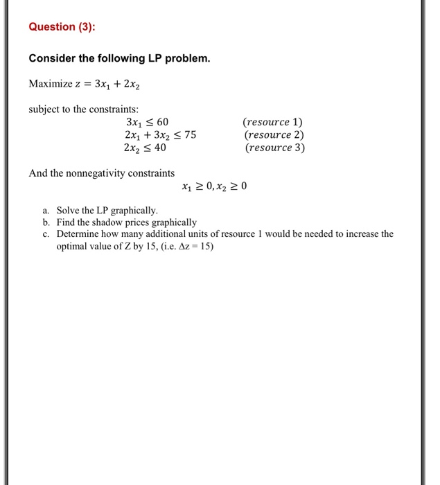 Solved Question (3): Consider the following LP problem. | Chegg.com