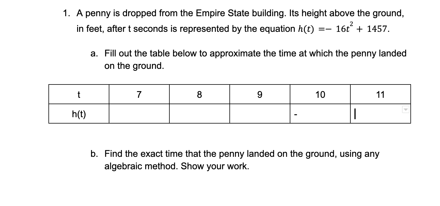 Solved 1. A penny is dropped from the Empire State building. | Chegg.com