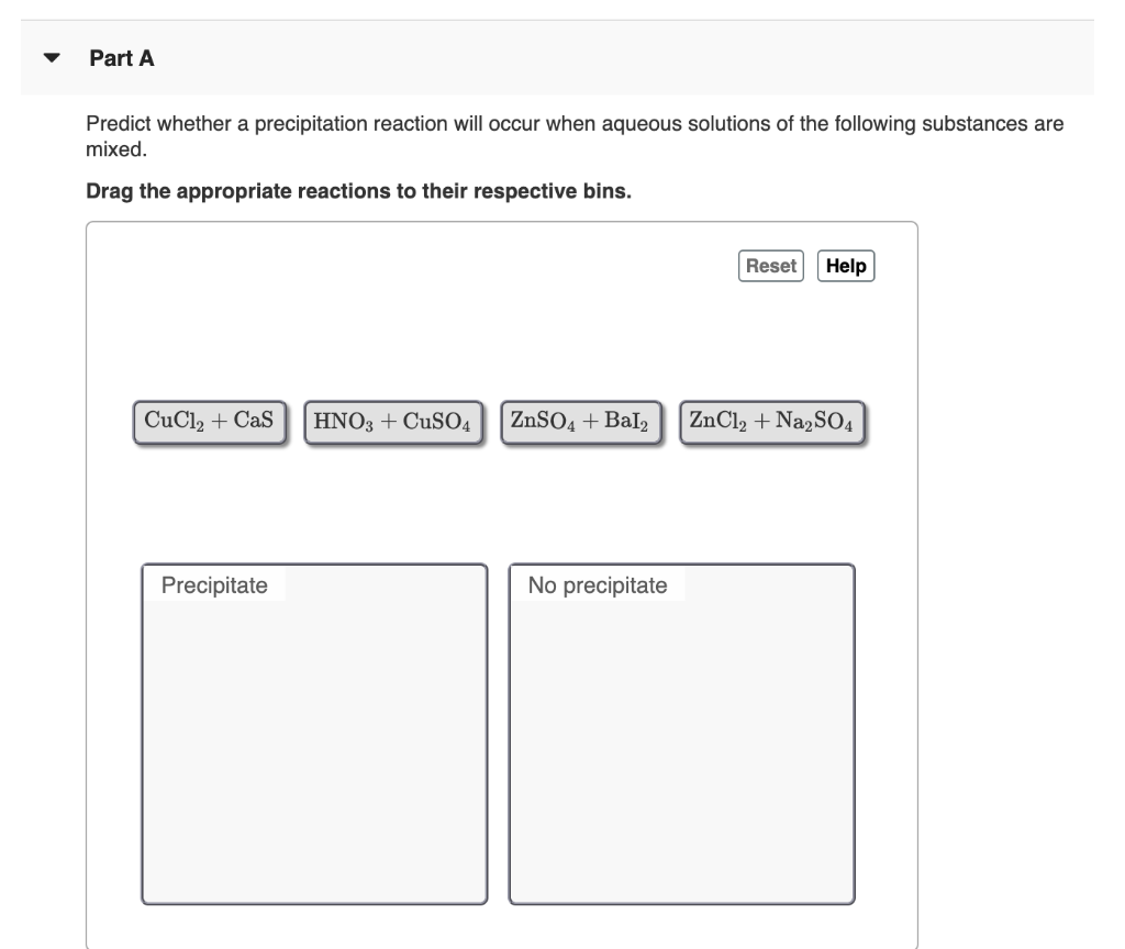 Solved Part A Predict whether a precipitation reaction will | Chegg.com