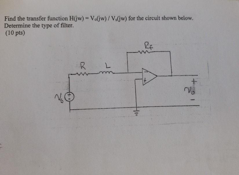 Solved Find the transfer function H(jw)-Vo(jw) / V,(jw) for | Chegg.com
