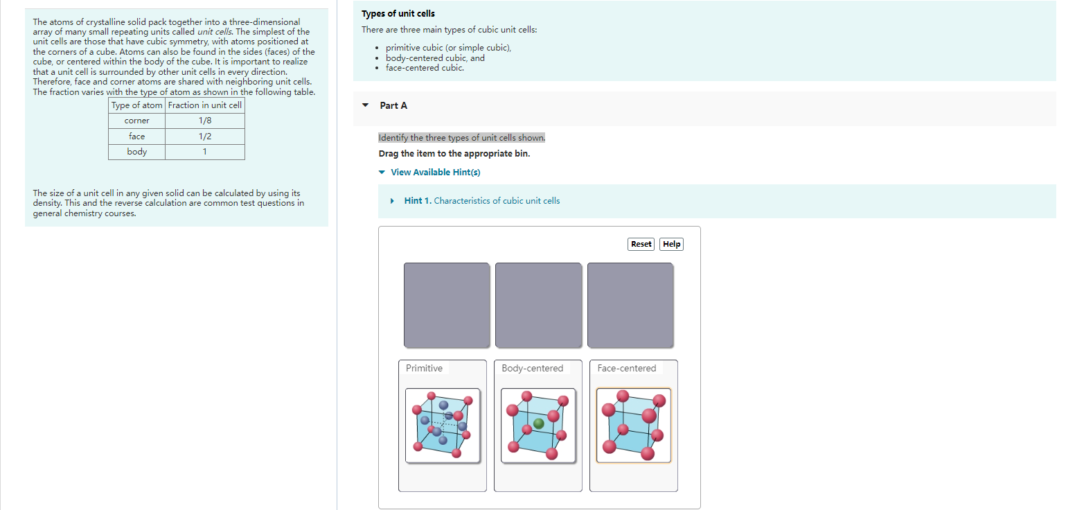 Solved Types of unit cells There are three main types of | Chegg.com