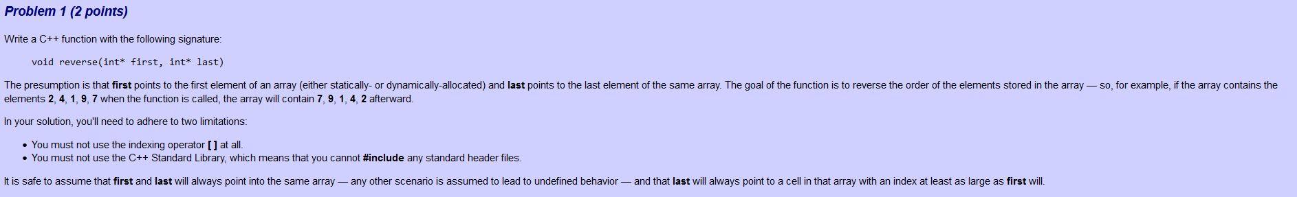 Solved Problem 1 (2 points) Write a C++ function with the | Chegg.com