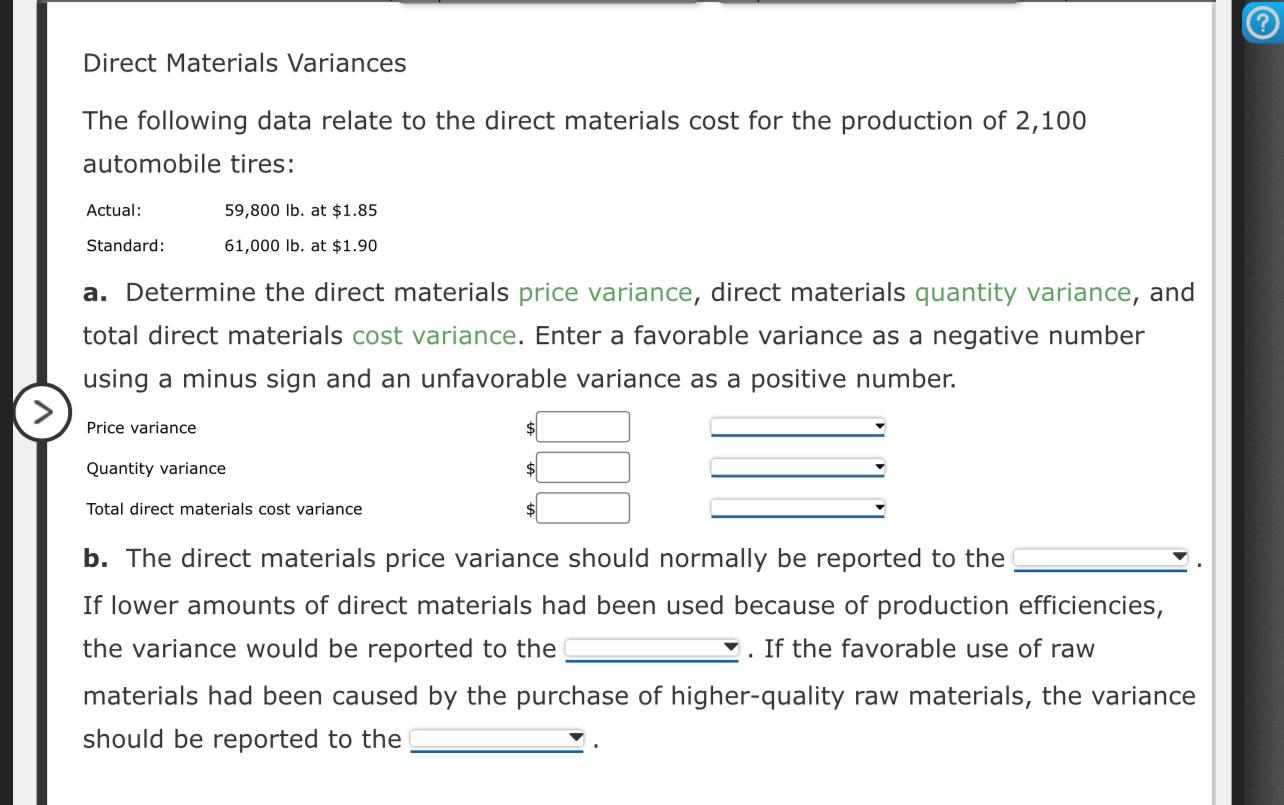 Solved Direct Materials Variances The following data relate | Chegg.com